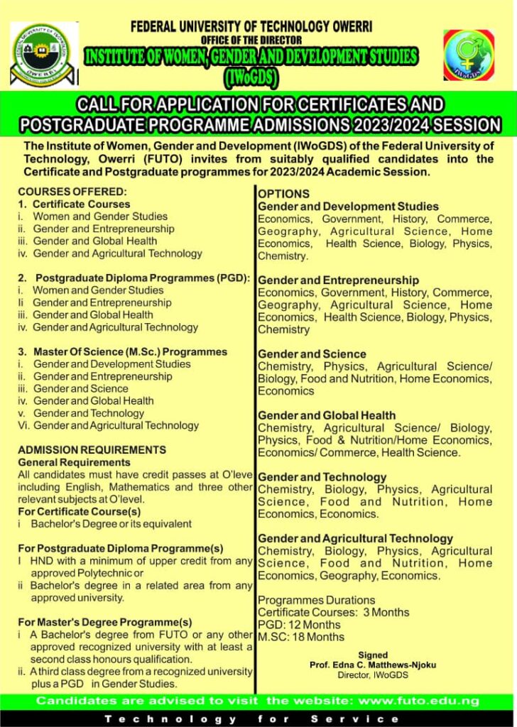 INSTITUTE OF WOMEN, GENDER AND DEVELOPMENT STUDIES (FUTO) 2023/2024 ...